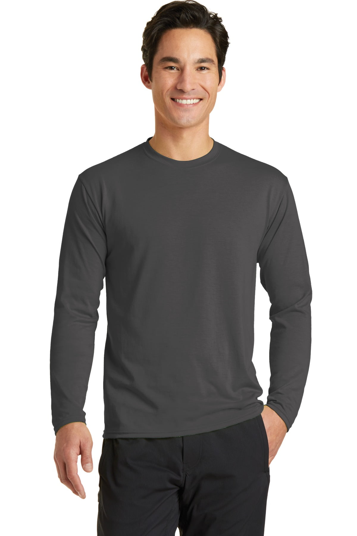Port & Co PC381LS Long Sleeve Performance Blend Tee, Charcoal - Small ...