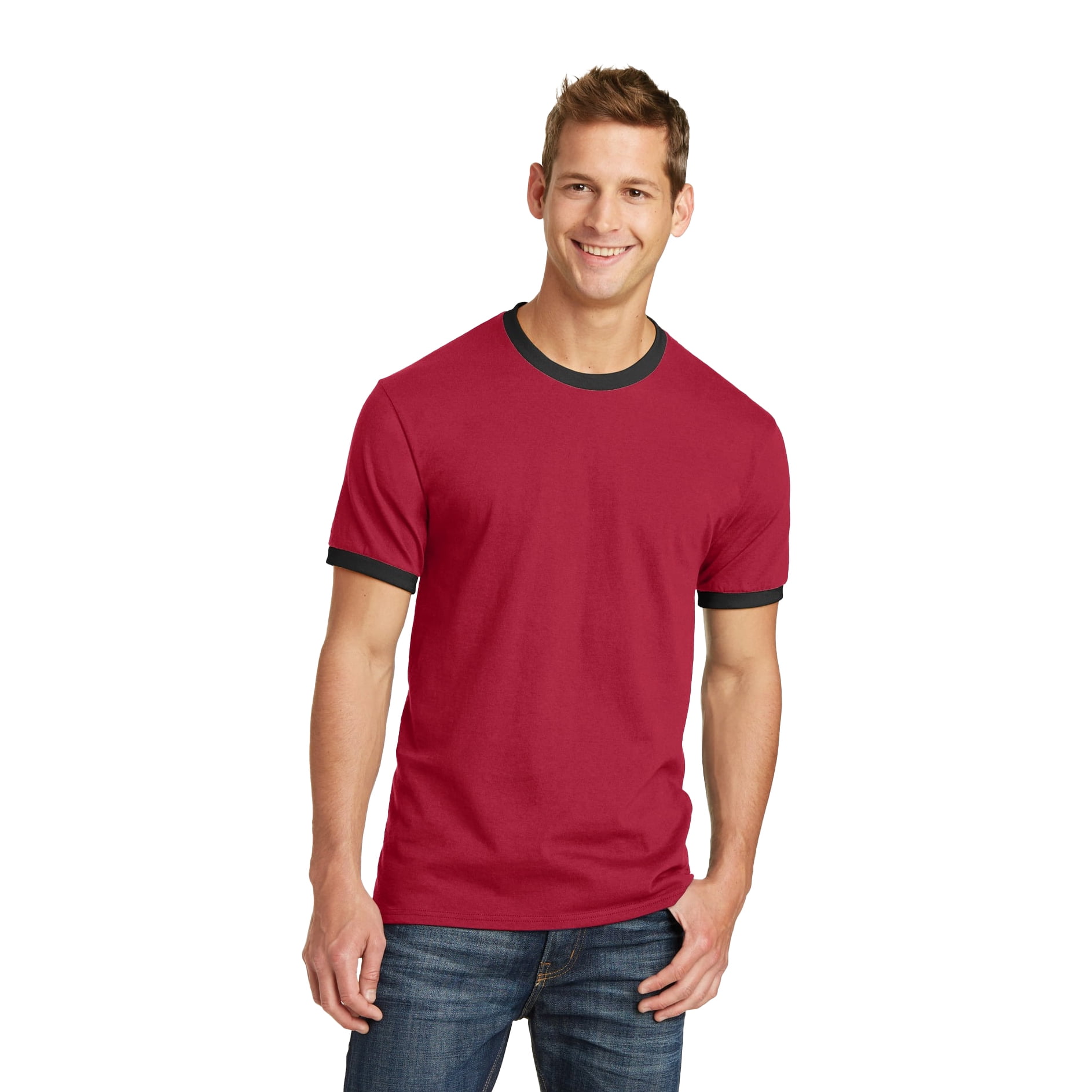 Port & Company 54Oz 100% Cotton Ringer Tee (PC54R) Red/Jet Black, L ...