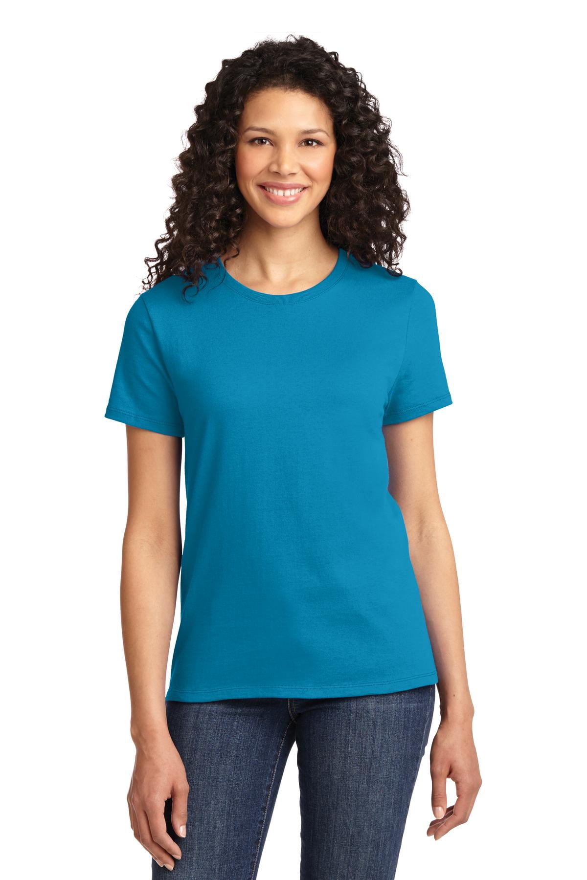 Port & Company Ladies 100% Cotton Essential T-Shirt. Turquoise. XS ...
