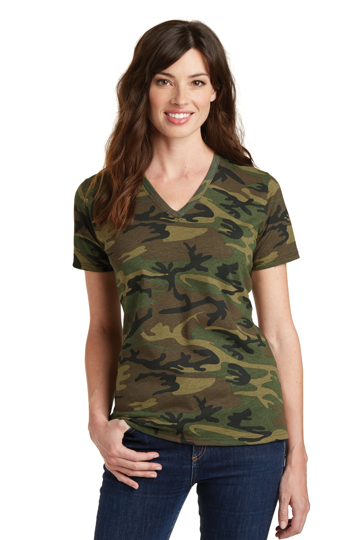 Port & Company Ladies Core Cotton Camo V-Neck Tee Lpc54vc - Military ...