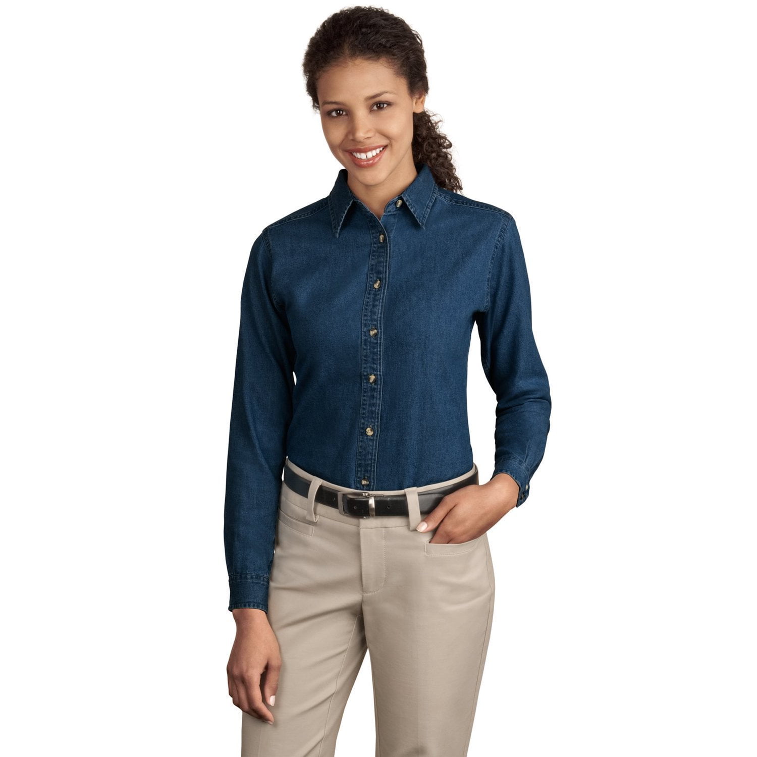 Port & Company - Ladies Long Sleeve Value Denim Shirt. Lsp10 - Walmart.com