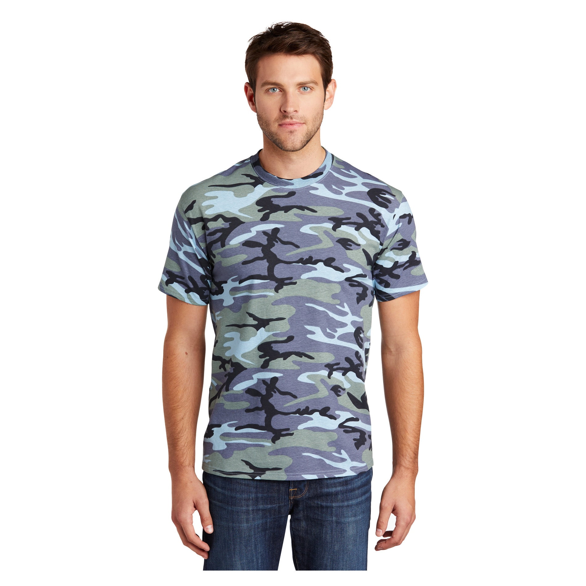 Port & Company Men's 5.4-oz 100% Cotton Camo Tee Shirt Woodland Blue ...