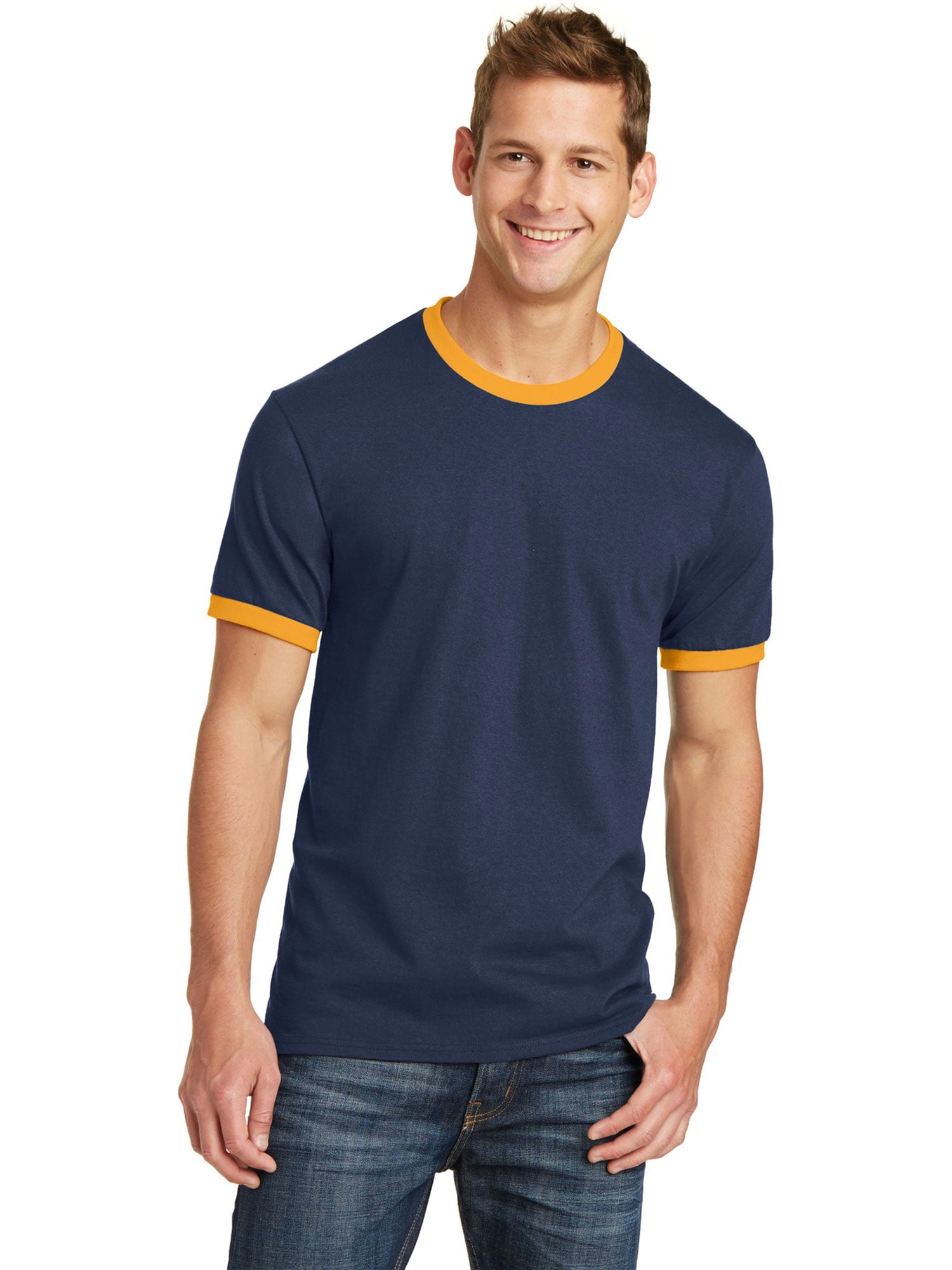 Port & Company Men's Classic Ringer T Shirt_Navy/ Gold_S - Walmart.com