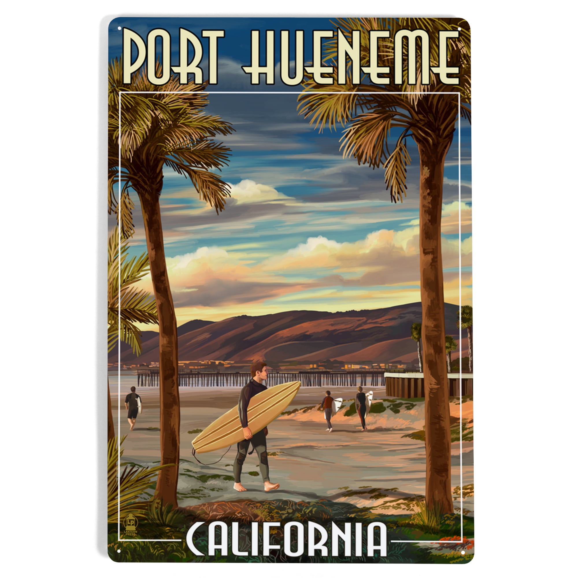 Port Hueneme, California, Surfer and Pier (12x18 Aluminum Art, Indoor ...