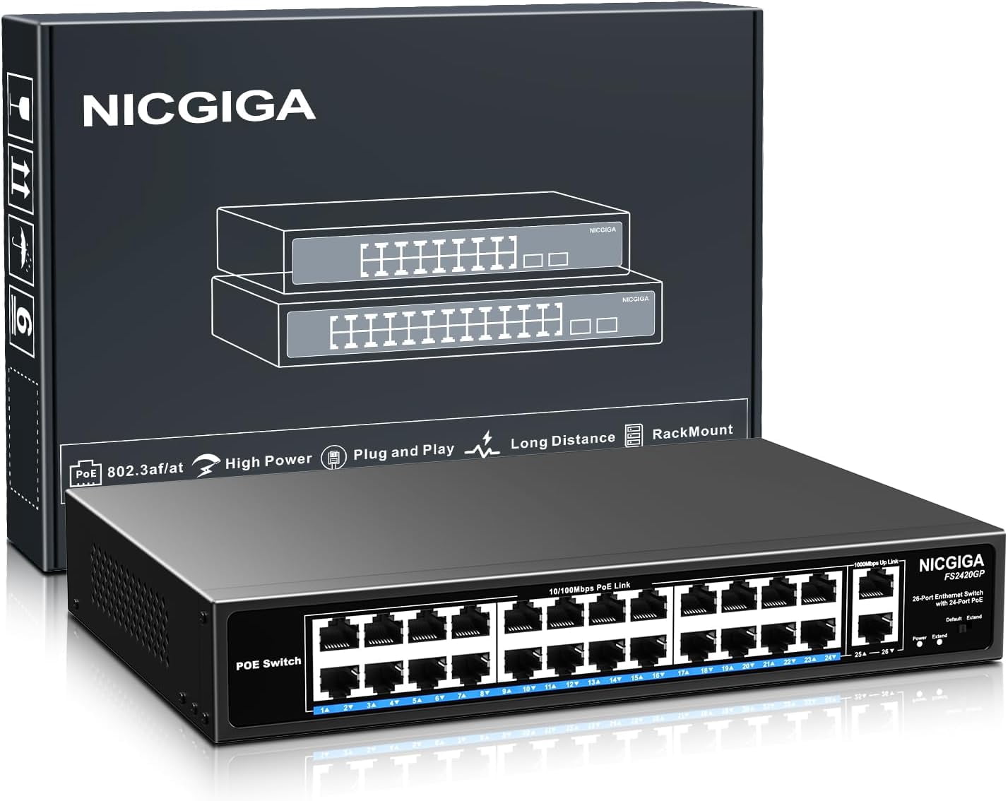 Port PoE Switch Unmanaged, 24 Port PoE+@400W, 2 Gigabit Uplink Ports ...