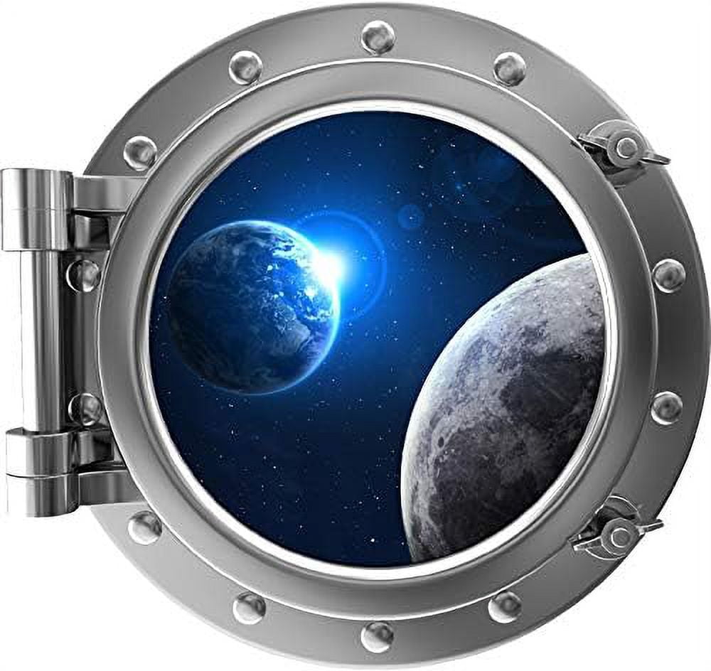 Port Scape Space Window View Earth & Moon #2 Porthole Wall Decal ...