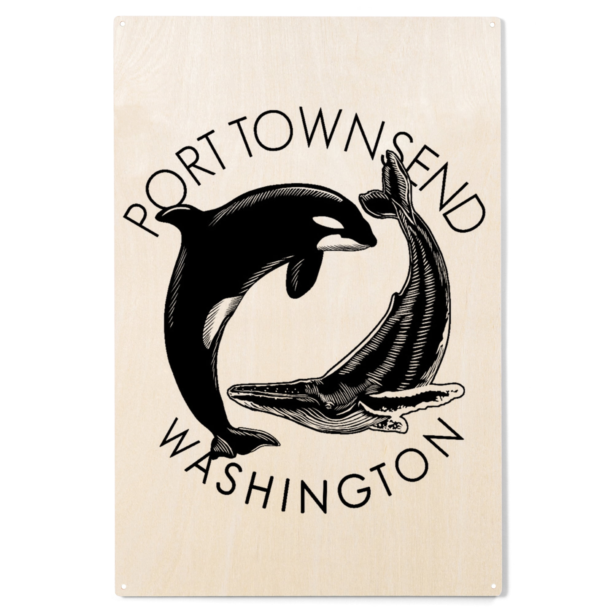 Port Townsend, Orca and Humpback, Yin and Yang Birch Wood Wall Sign ...