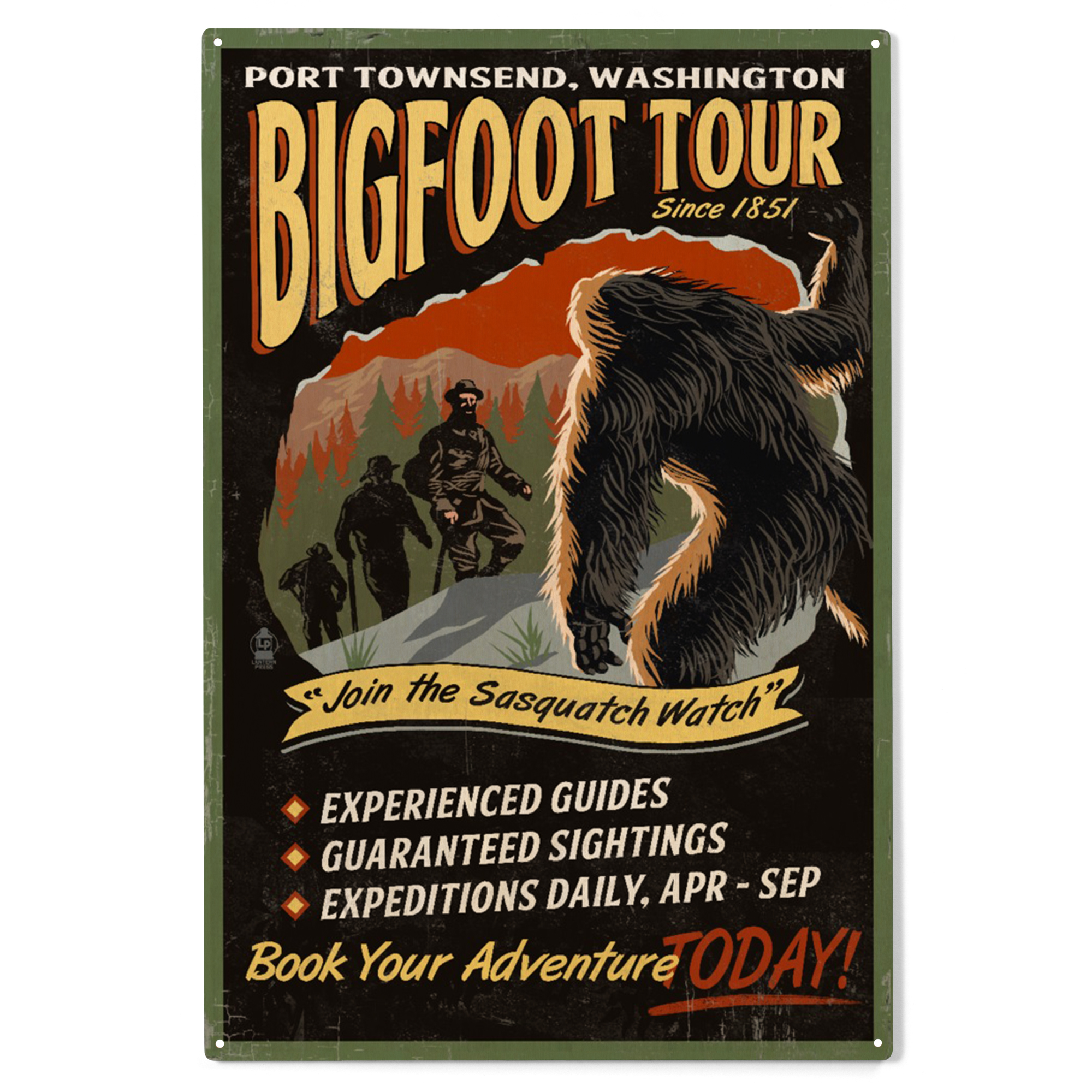 Port Townsend, Washington, Bigfoot Tours, Vintage Sign Birch Wood Wall ...