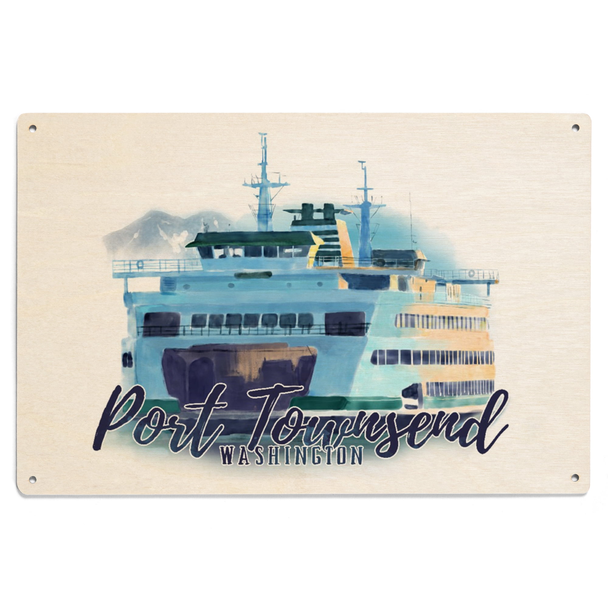 Port Townsend, Washington, Ferry, Watercolor, Contour Birch Wood Wall ...