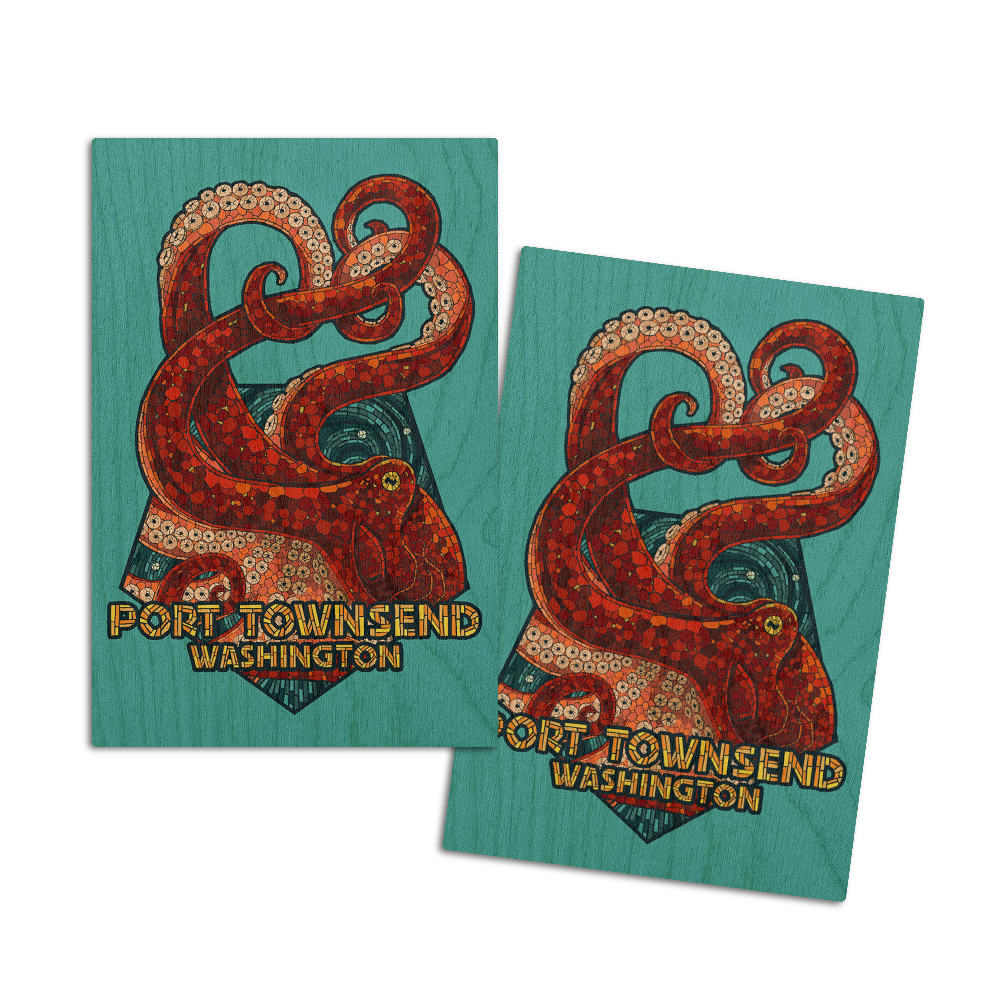 Port Townsend, Washington, Mosaic Octopus, Contour (4x6 Birch Wood ...