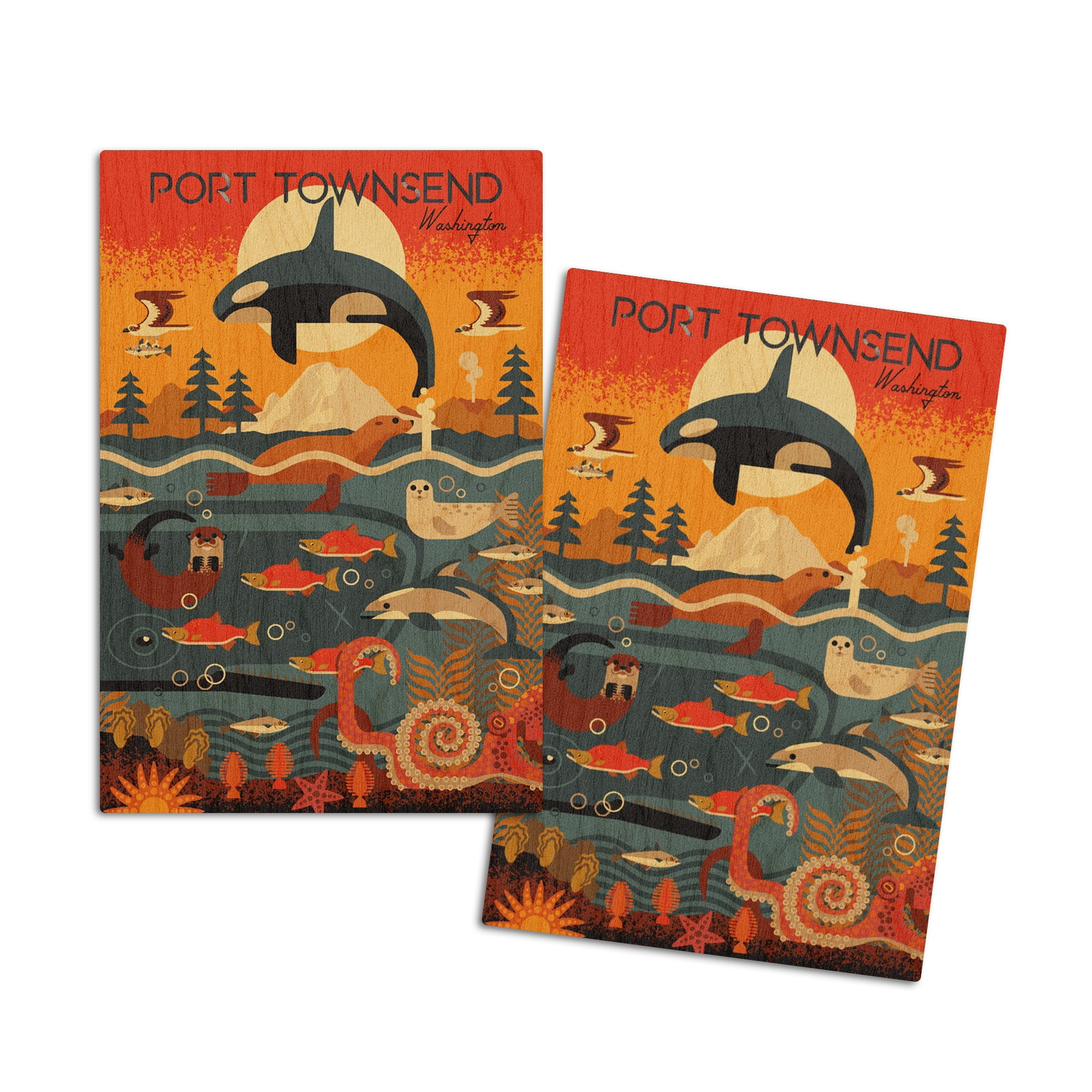 Port Townsend, Washington, Nautical Geometric (4x6 Birch Wood Postcards ...