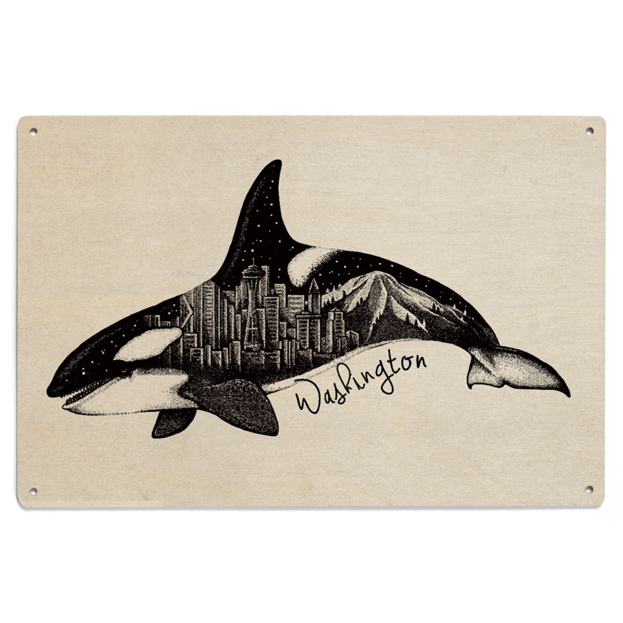 Port Townsend, Washington, Orca and Seattle Skyline Double Exposure ...
