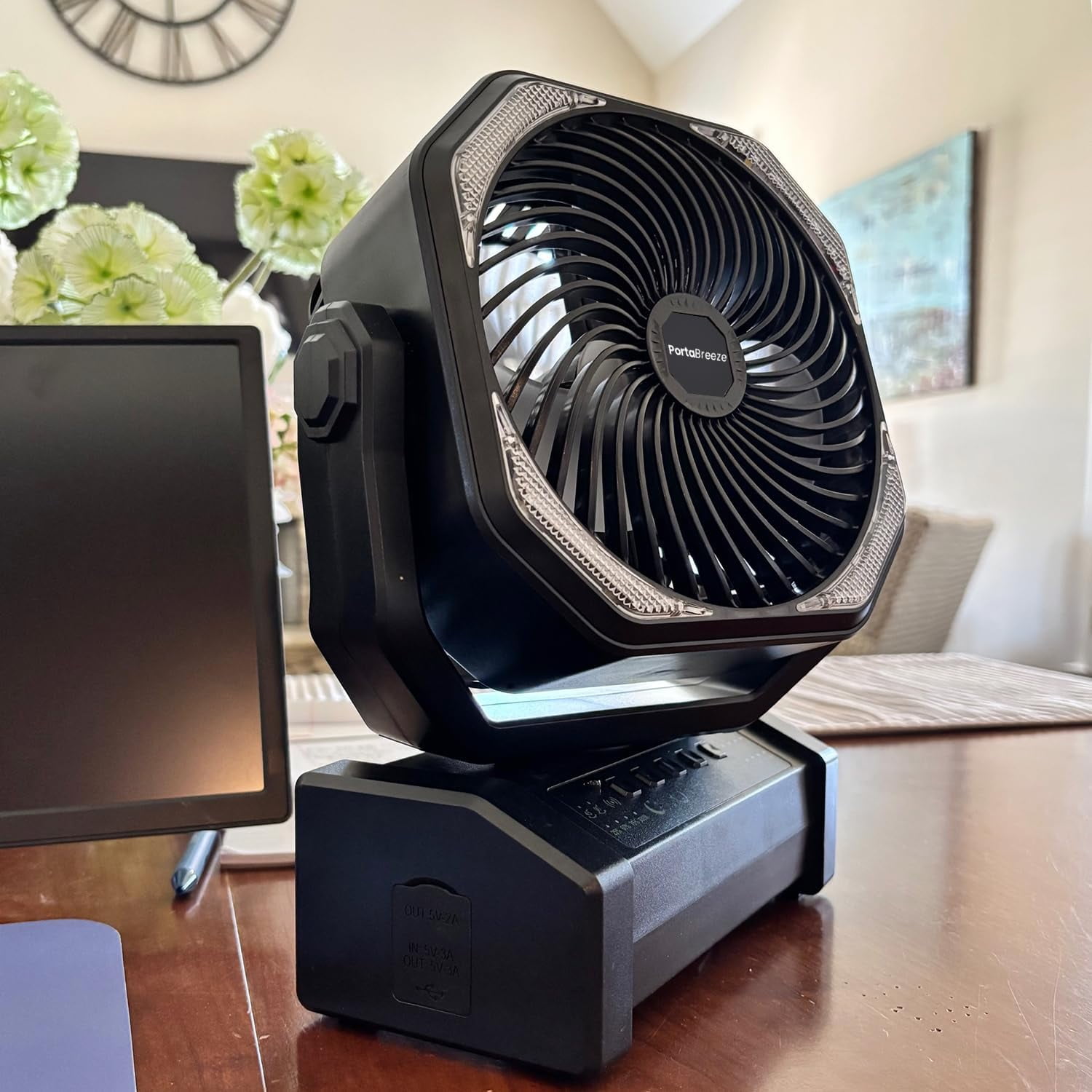 PortaBreeze 20000mAh Rechargeable Camping Fan w Light, Portable Battery ...