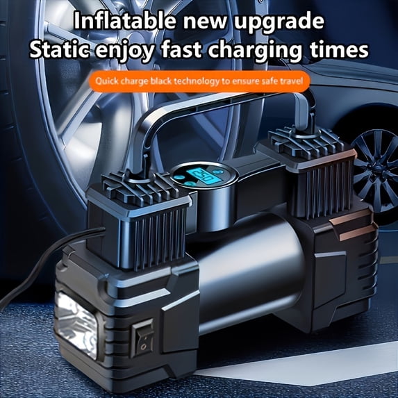 Portable 12V Tire Inflator - 150 PSI Digital Gauge, LED Light for Cars ...