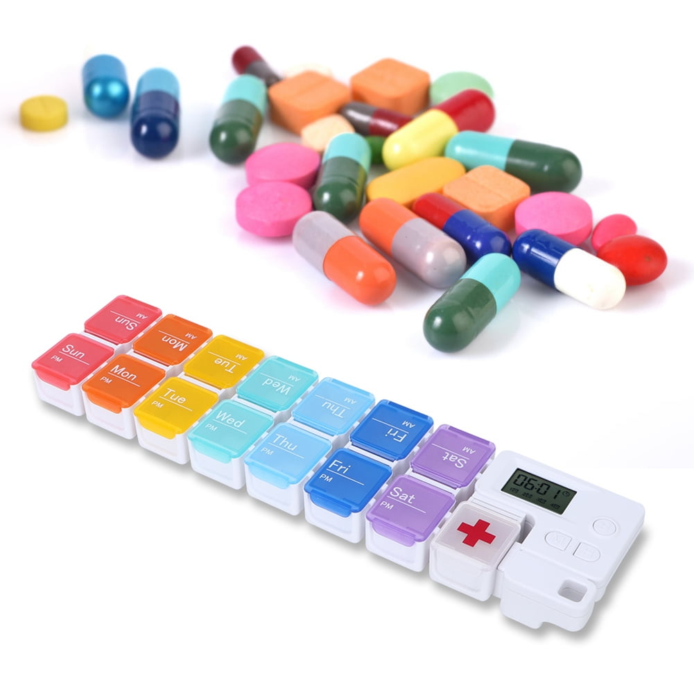 Portable 14 Grids Moisture Proof Electronic Timing Medicine Box Holder ...