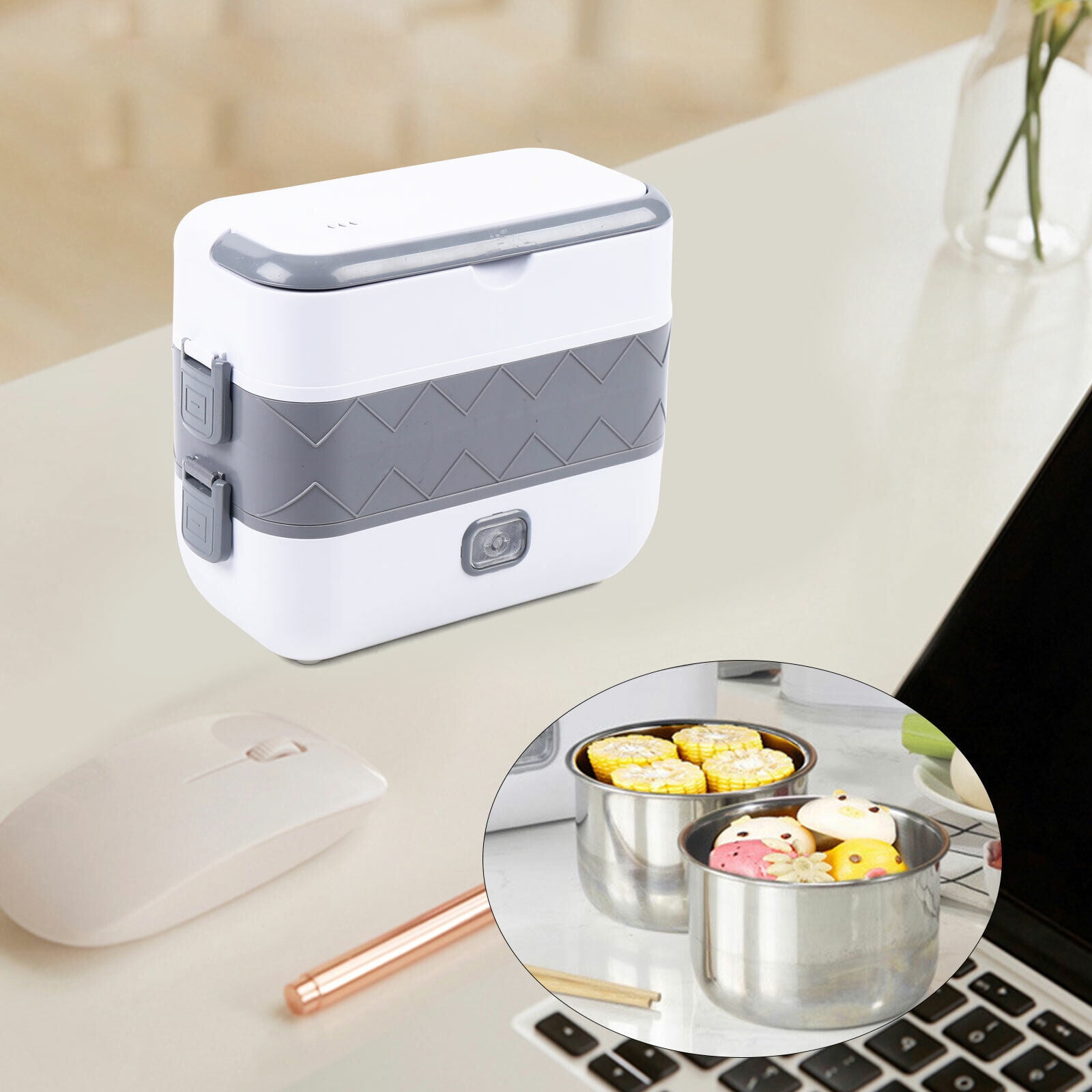 Portable 2 Layer Electric Lunch Box Stainless Steel Steamer Pot for ...