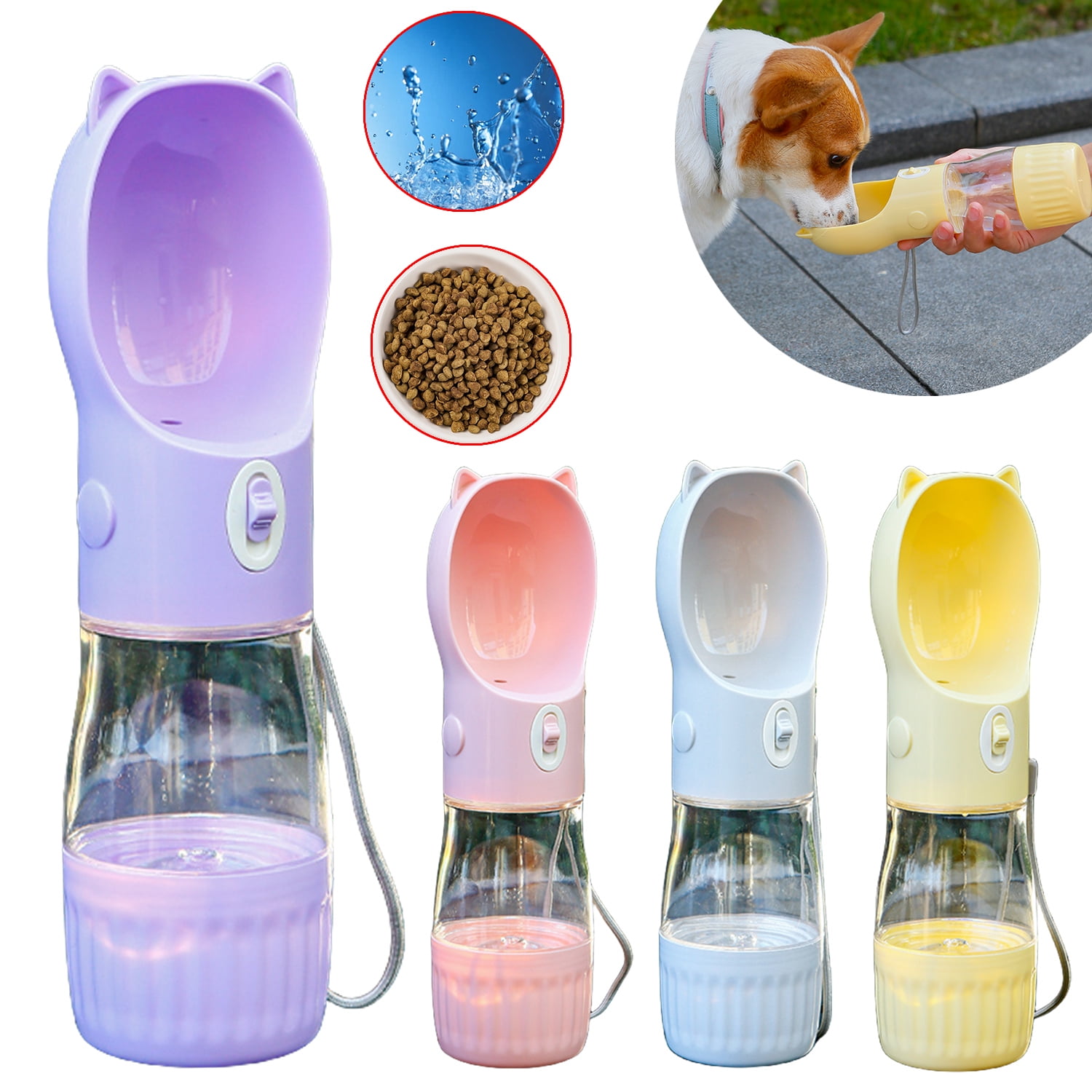 Portable 2 in 1 Pet Dog Water Bottle Dispenser for Small Dogs Cats ...