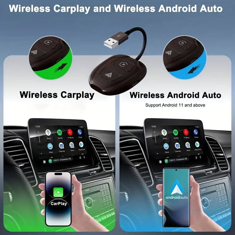 Portable 2-in-1 Wireless Adapter Carplay Wired Android auto USB 2024 ...