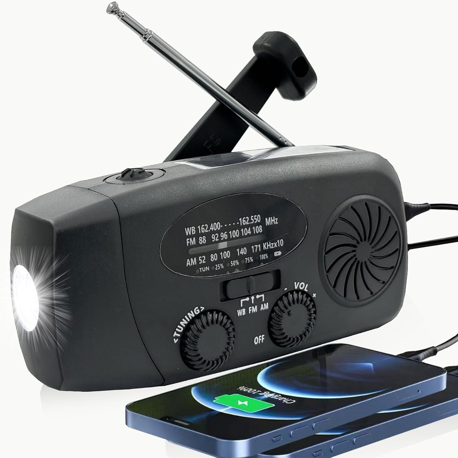 Portable 2000mAh Hand Crank Emergency Solar Panel SOS Weather Radio ...