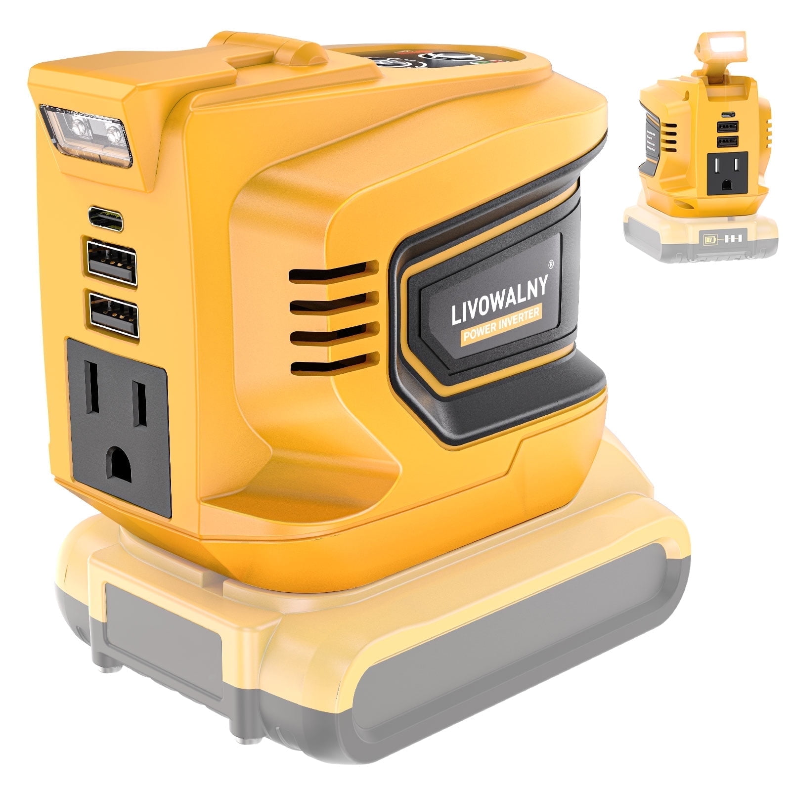 LIVOWALNY Portable 200W Power Inverter, for Dewalt 20V Battery, with ...