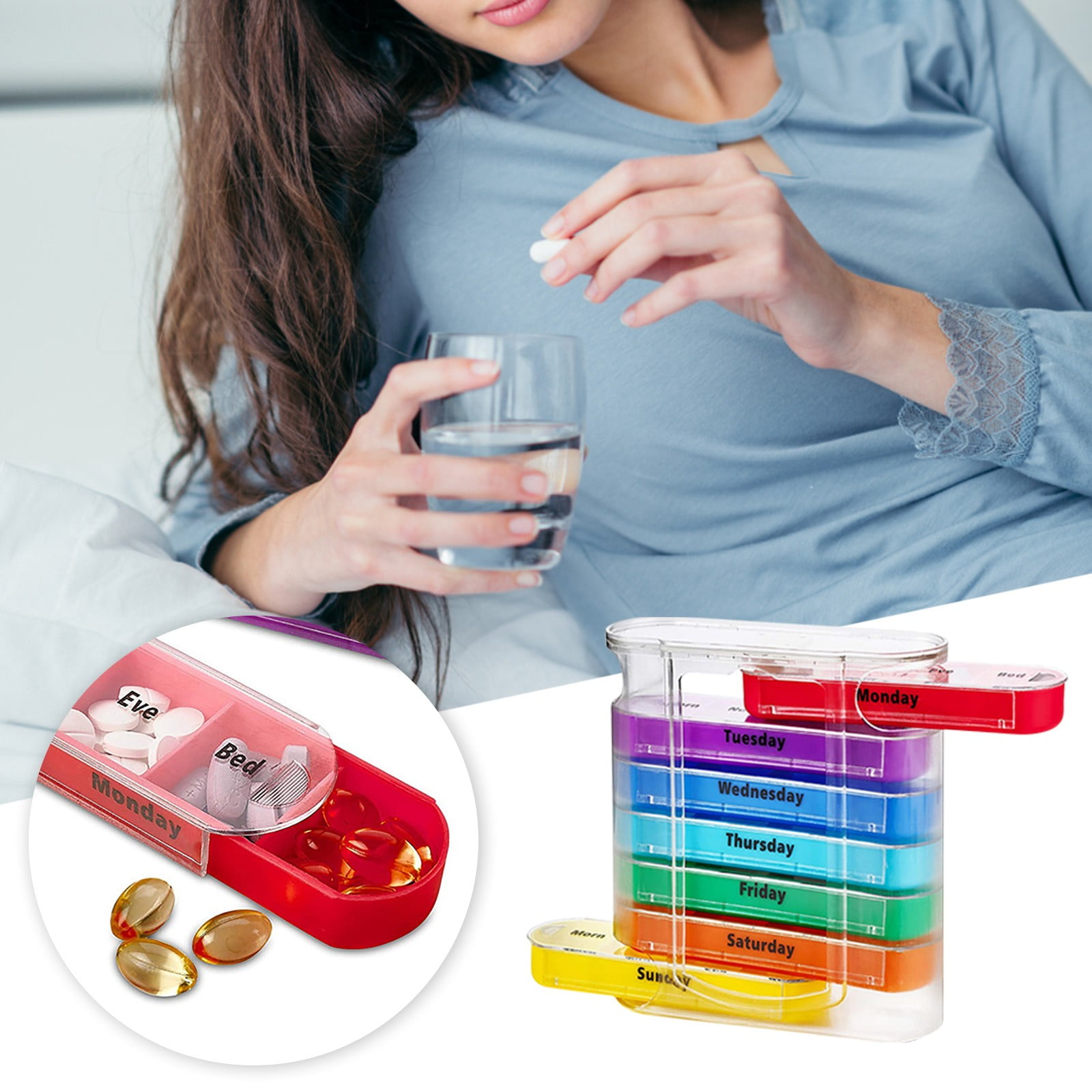 Portable 28-Compartment Plastic Pill Organizer Box | Weekly Medication ...