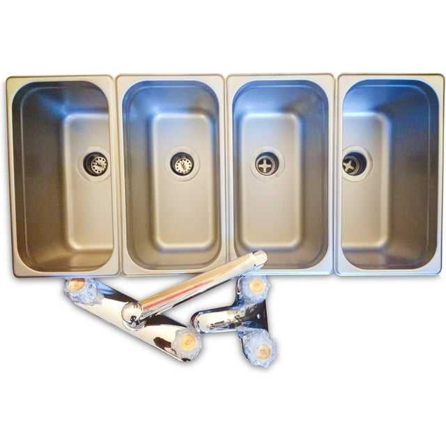 Portable 3-Compartment Sink with Hand Wash Station, Compact Silver ...