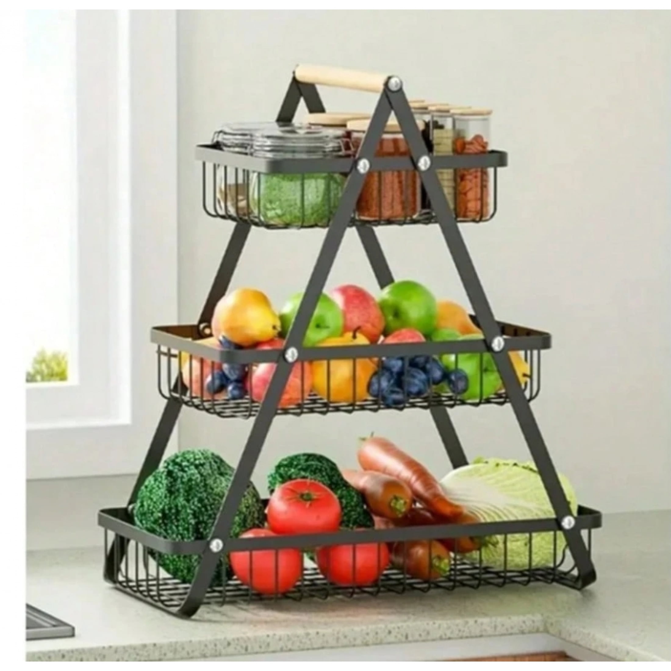 Portable 3 Tier Metal Fruit Basket - High-Capacity countertop Organizer ...