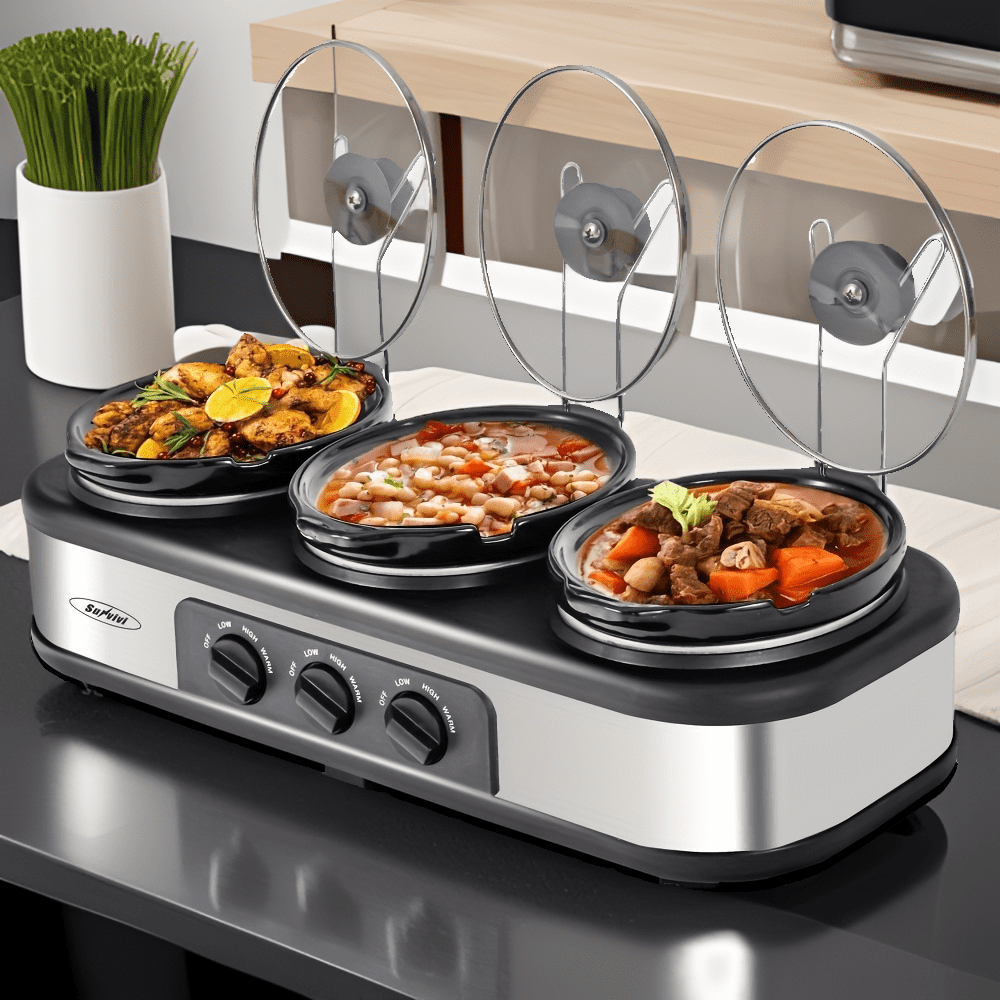 Portable 3-fold slow cooker with adjustable temperature control knob ...