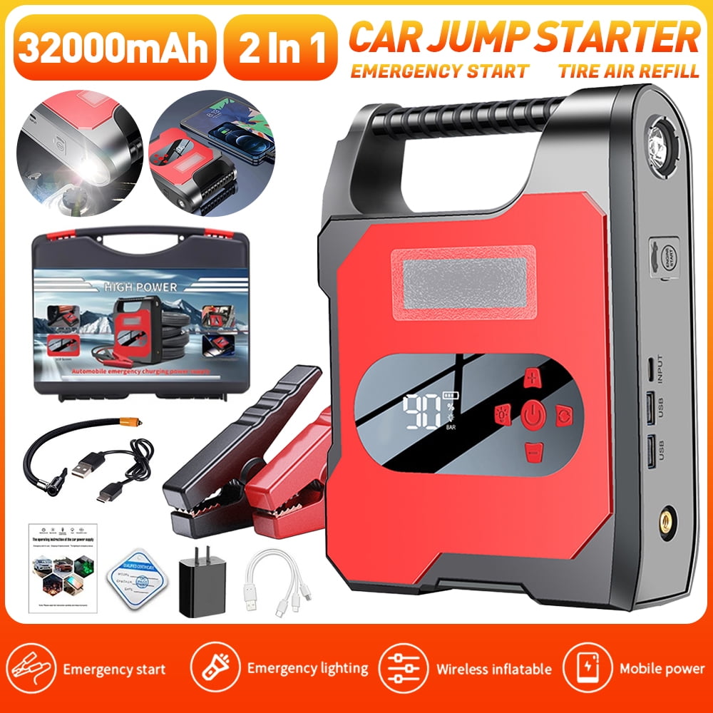 Portable 32000mAh Car Jump Starter + Air Compressor Battery Booster ...