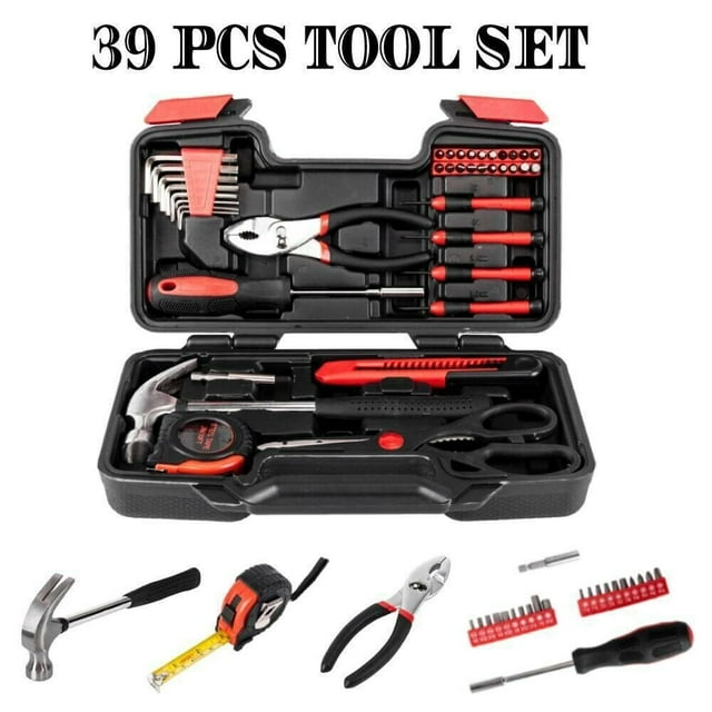 Portable 39pcs Red Basic Tool Set Household Mechanics Tool Kit with ...