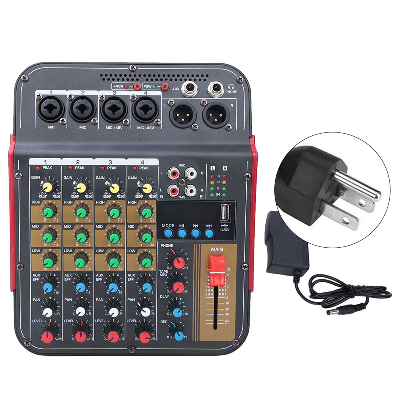 Portable 4 Channel Mixer Audio Sound Board Console System Professional ...