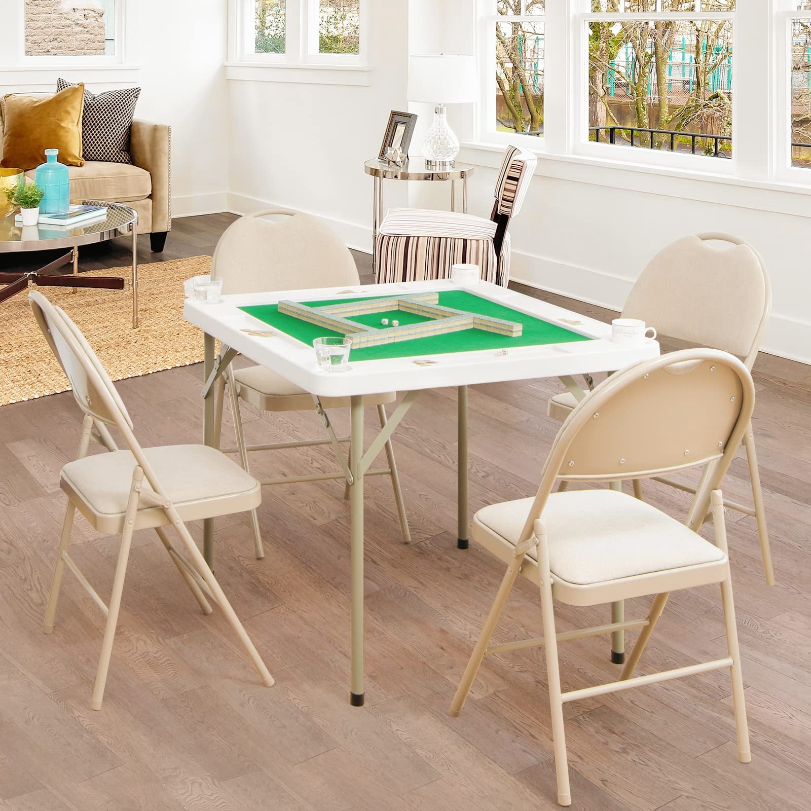 Portable 4 Player Folding Card Table with Cup Holders, Chip Trays for ...