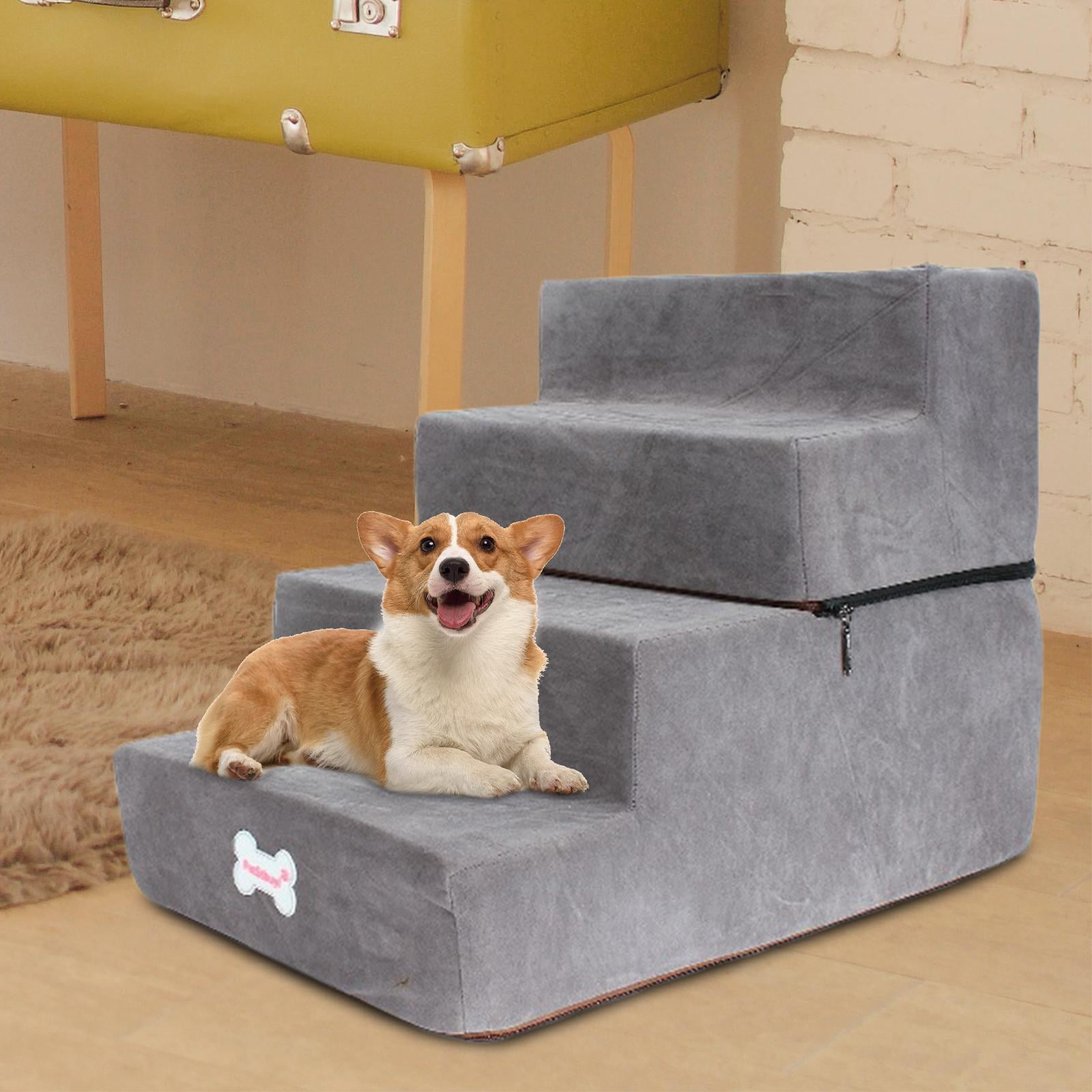 Portable 4 Steps Dog Stairs Dog Ramp Ladder Puppy Removable Cover Non ...