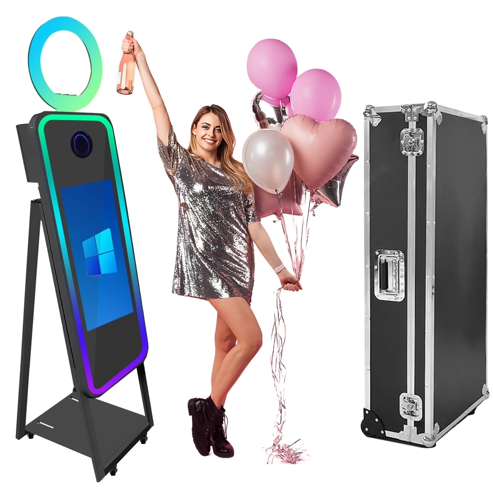 WideMeet 40inch Mirror Photobooth Machine with 21.5inch Touch Screen Selfie for Wedding Party ...