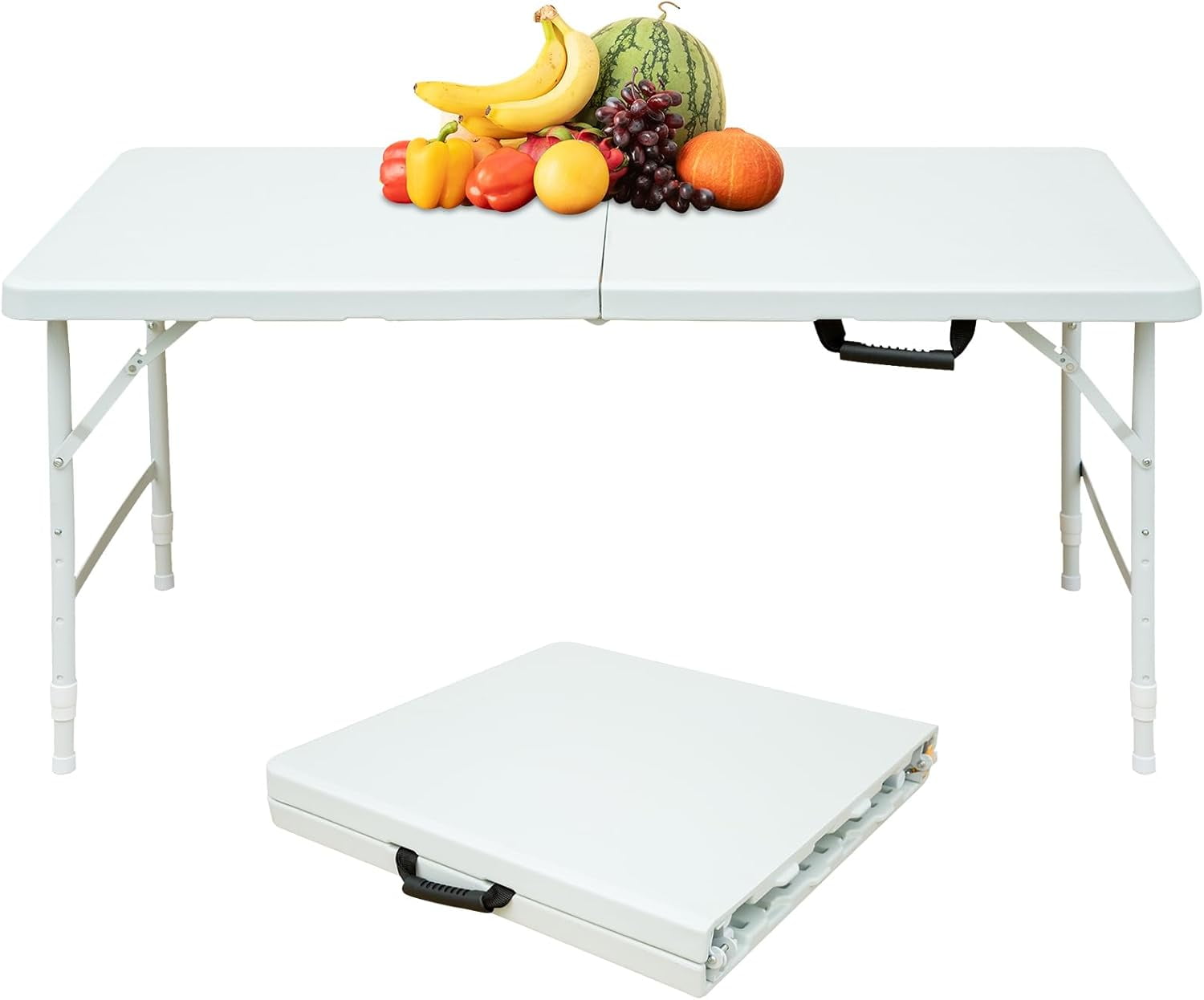 Portable 4Ft Adjustable Height Plastic Folding Table, Heavy Duty Fold ...