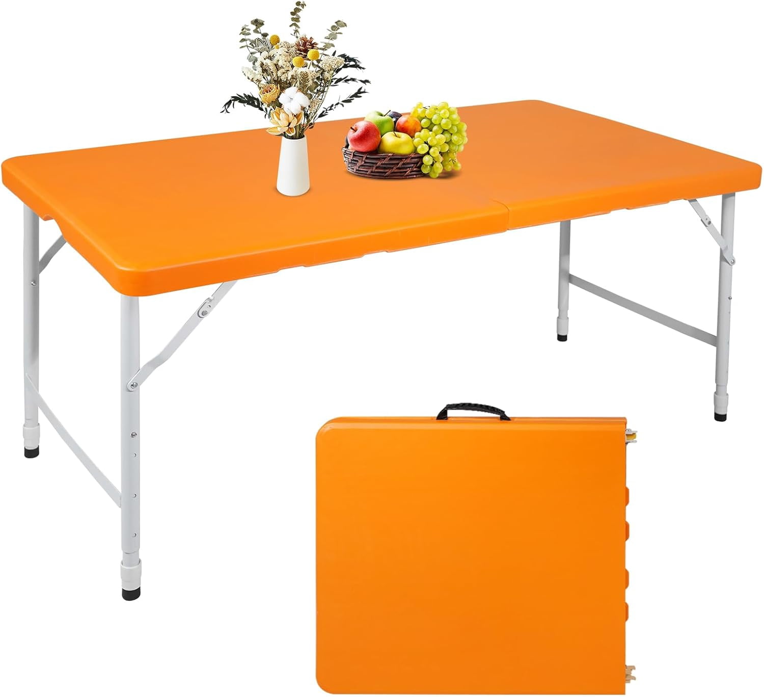 Portable 4Ft Adjustable Height Plastic Folding Table, Heavy Duty Fold ...