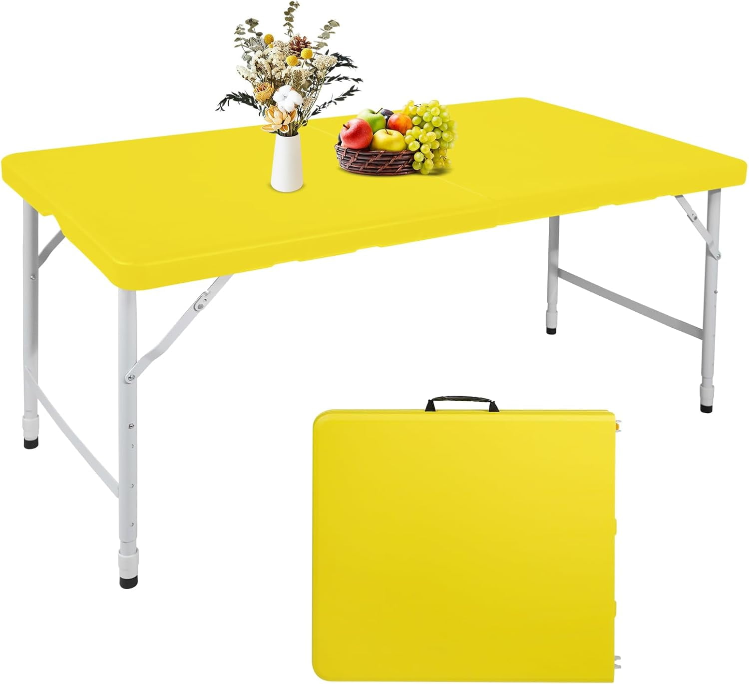 Portable 4Ft Adjustable Height Plastic Folding Table, Heavy Duty Fold ...