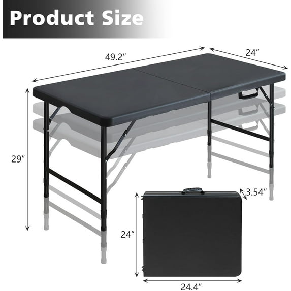 Portable 4Ft Adjustable Height Plastic Folding Table, Heavy Duty Fold ...