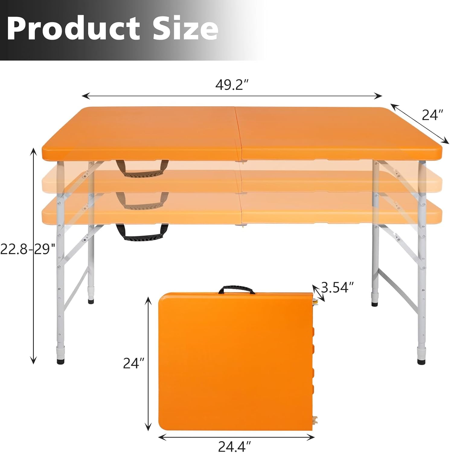 Portable 4Ft Folding Table, Heavy Duty Plastic Fold-in-Half Utility ...