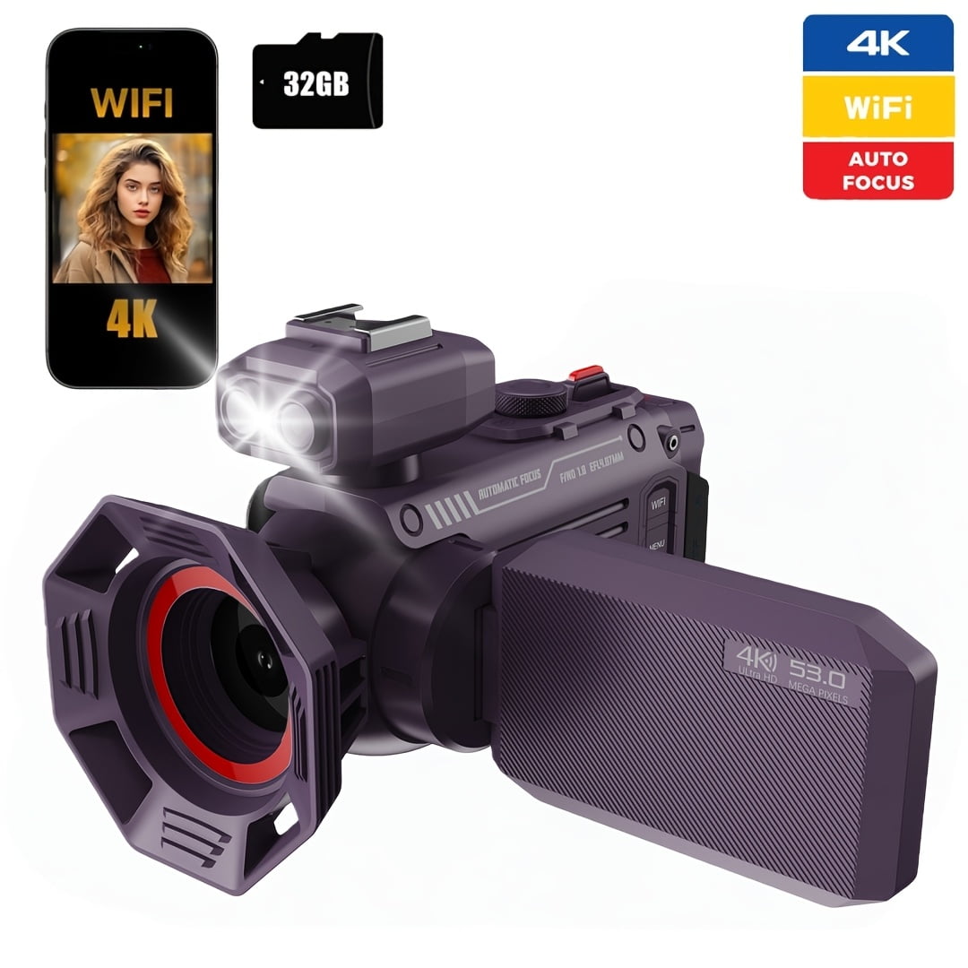 Portable 4K Camcorder with 2500mAh Battery & 32GB SD Card - Full HD ...