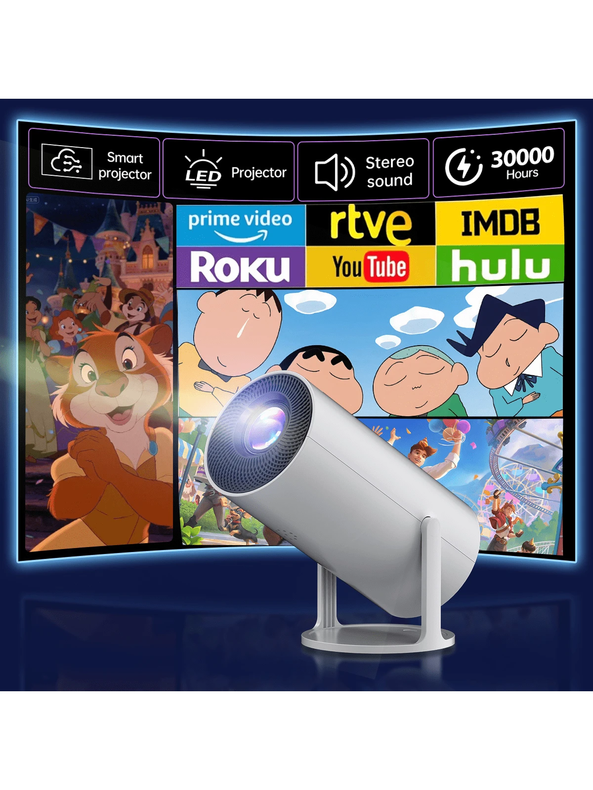 Portable 4K Movie Projector, Professional Multi-Scene Projector with ...