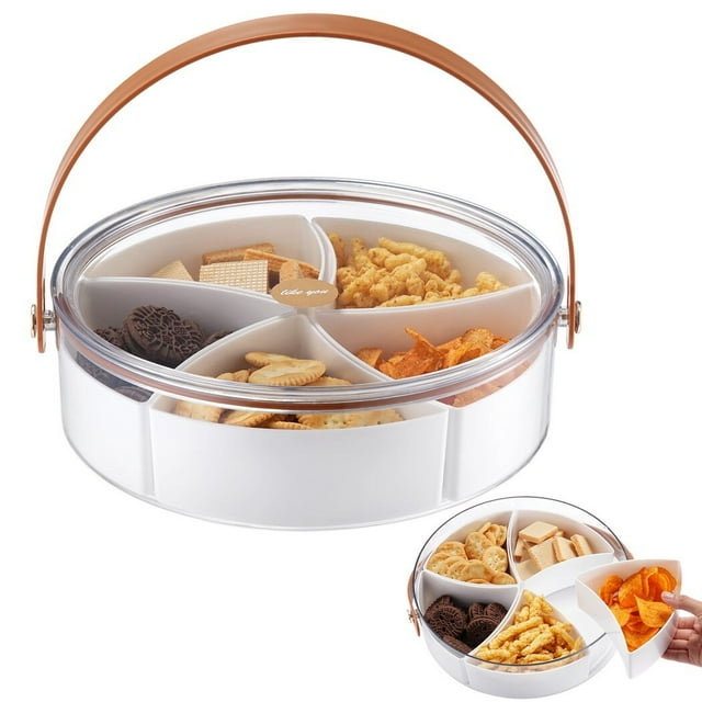 Portable 5-Compartment Organizer Tray with Lid and Handle, Snack ...