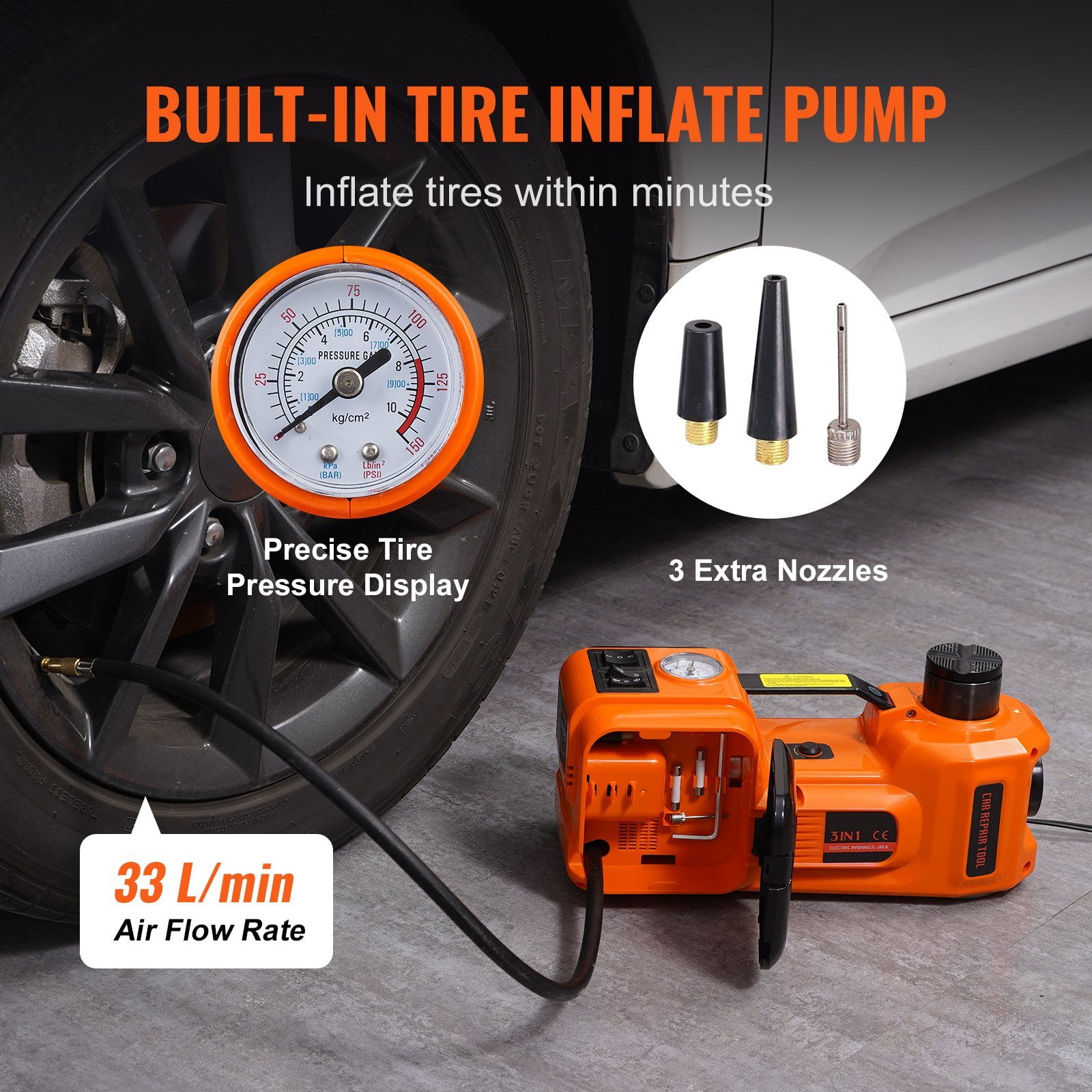 Portable 5 Ton Car Jack with Inflatable Pump - Hydraulic Electric Jack ...