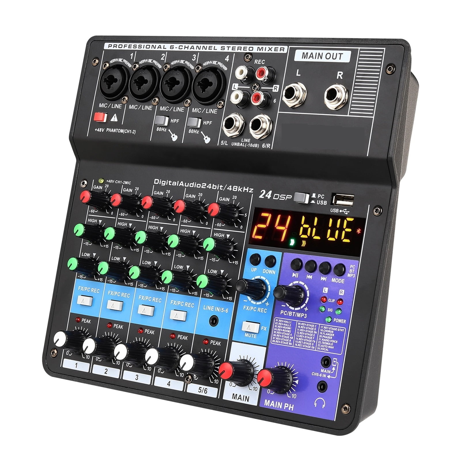 Portable 6 Channel Mixer Audio Professional Sound Mixing Console USB ...