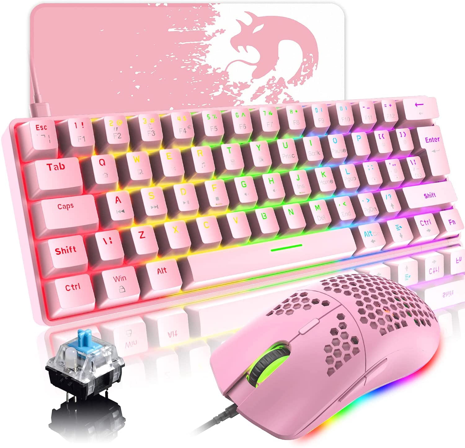 Portable 60% Mechanical Gaming Keyboard, 62-Key Mini Wired Office ...