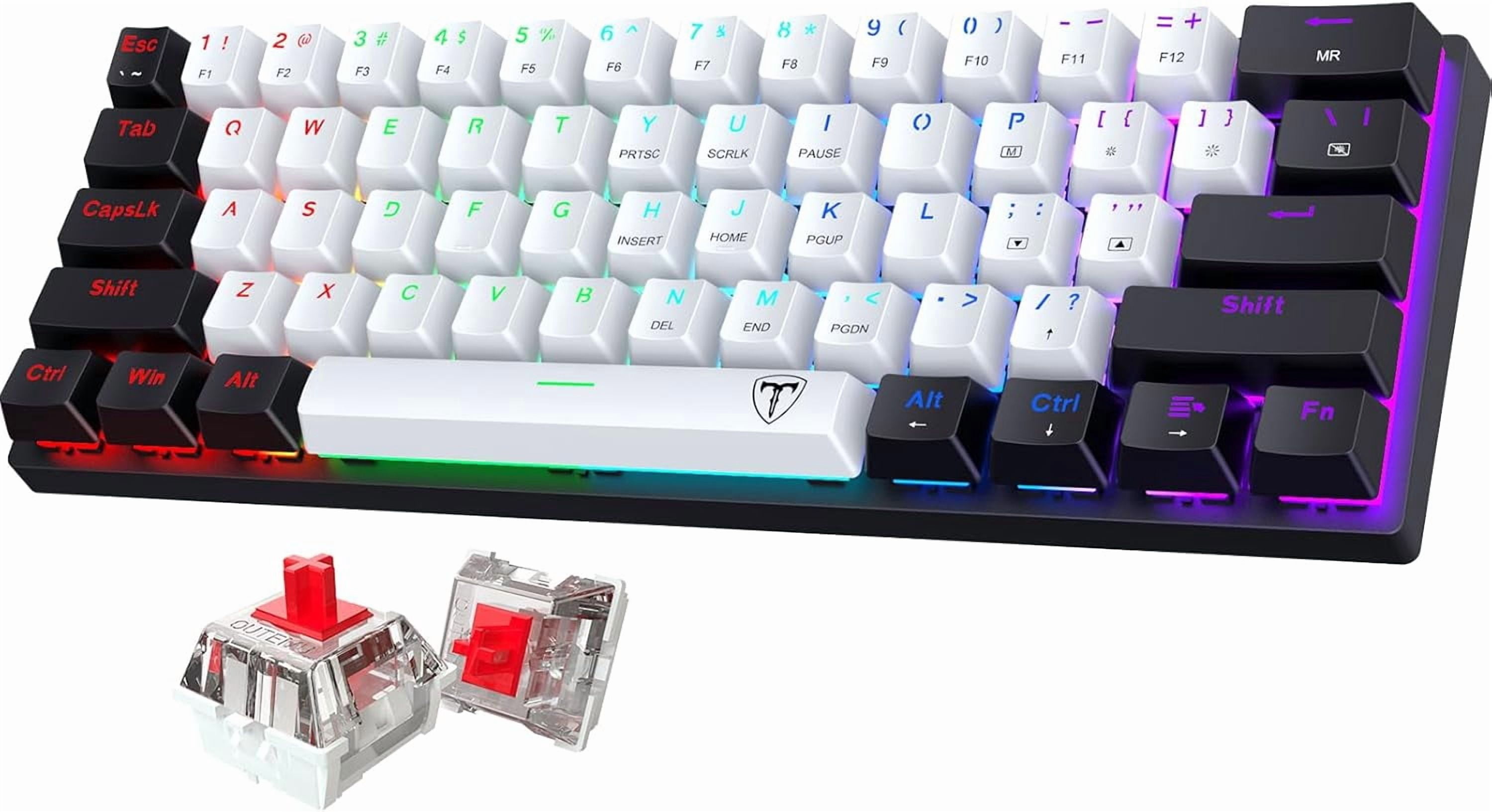 Portable 60% Mechanical Gaming Keyboard,Wired ErgonomicKeyboard with ...