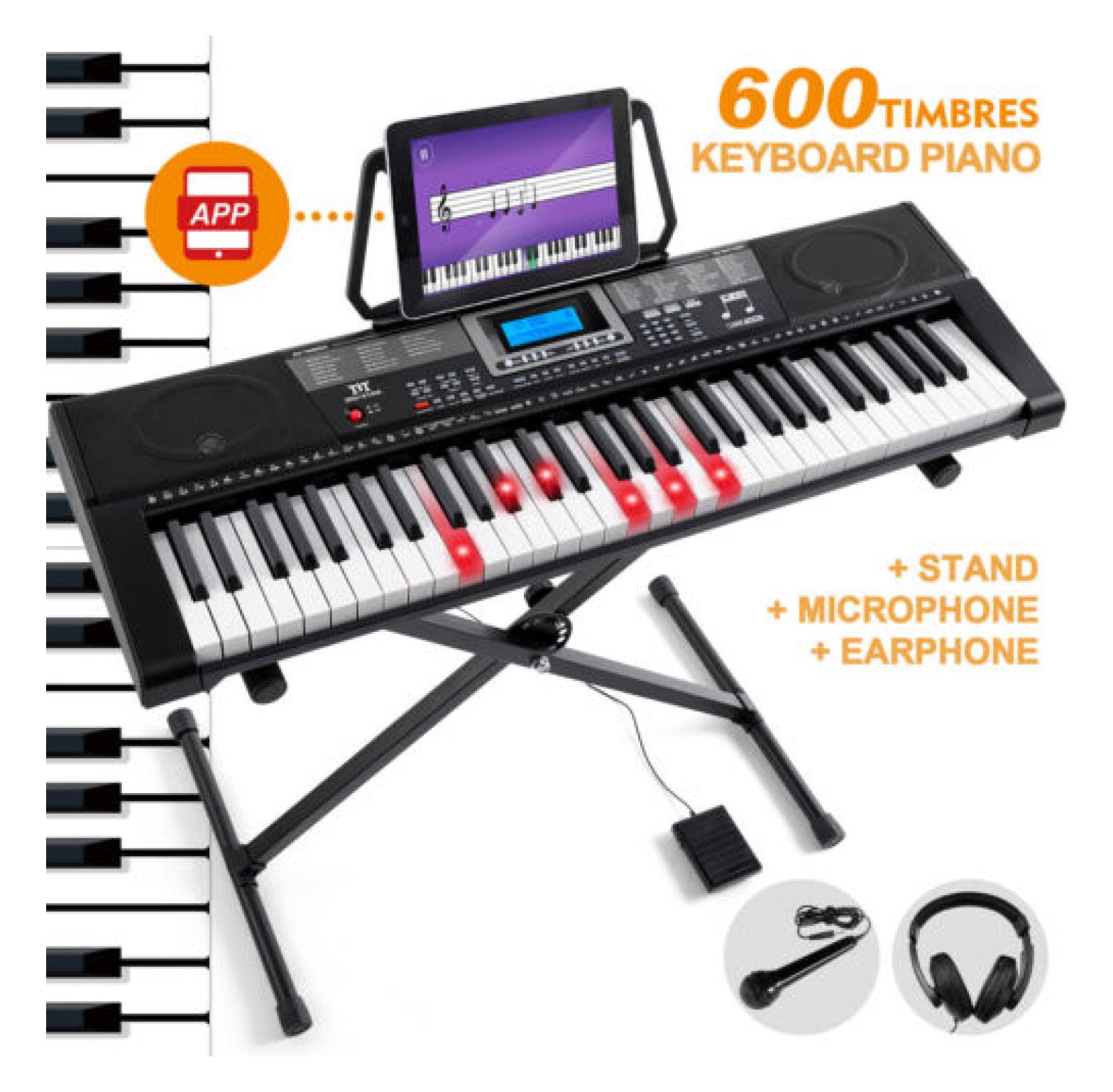 Portable 61Key Electric Light Up Piano Keyboard w/Pedal Stand Headset ...