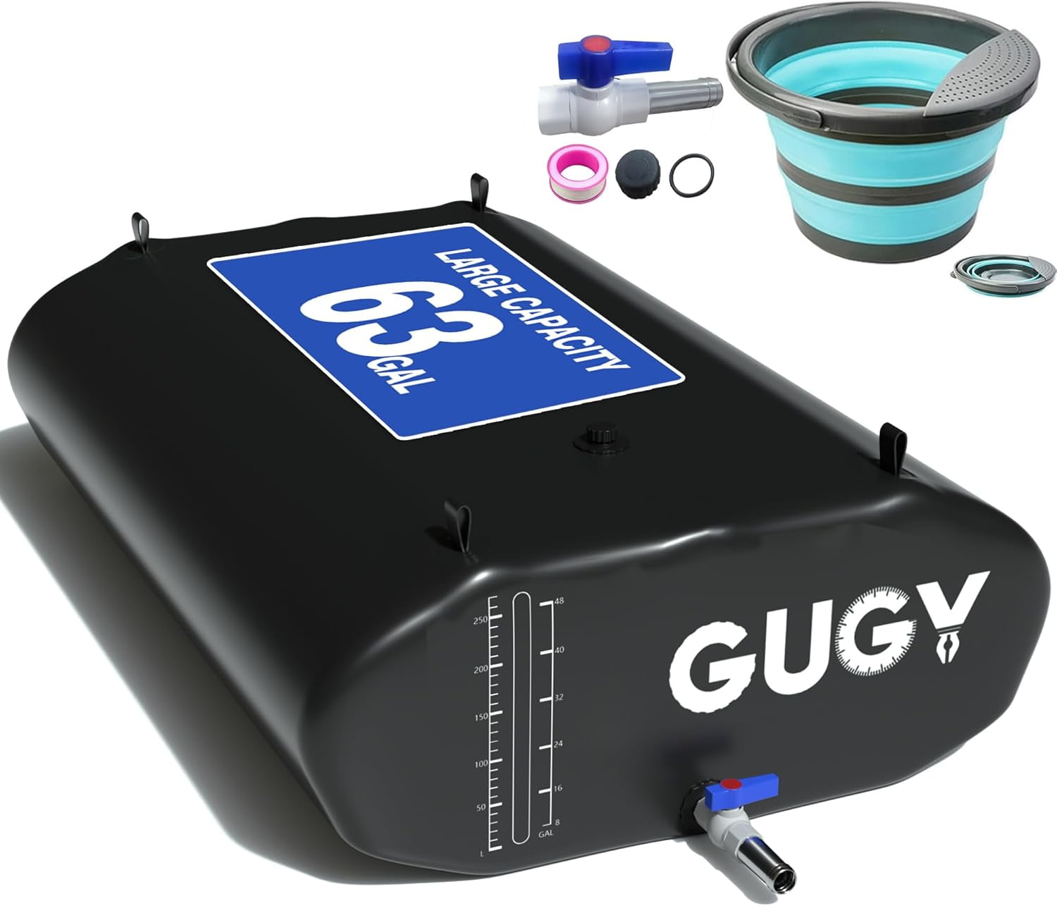 Portable 63 Gallon (240L) Water Storage Bladder with Spigot & Overflow ...