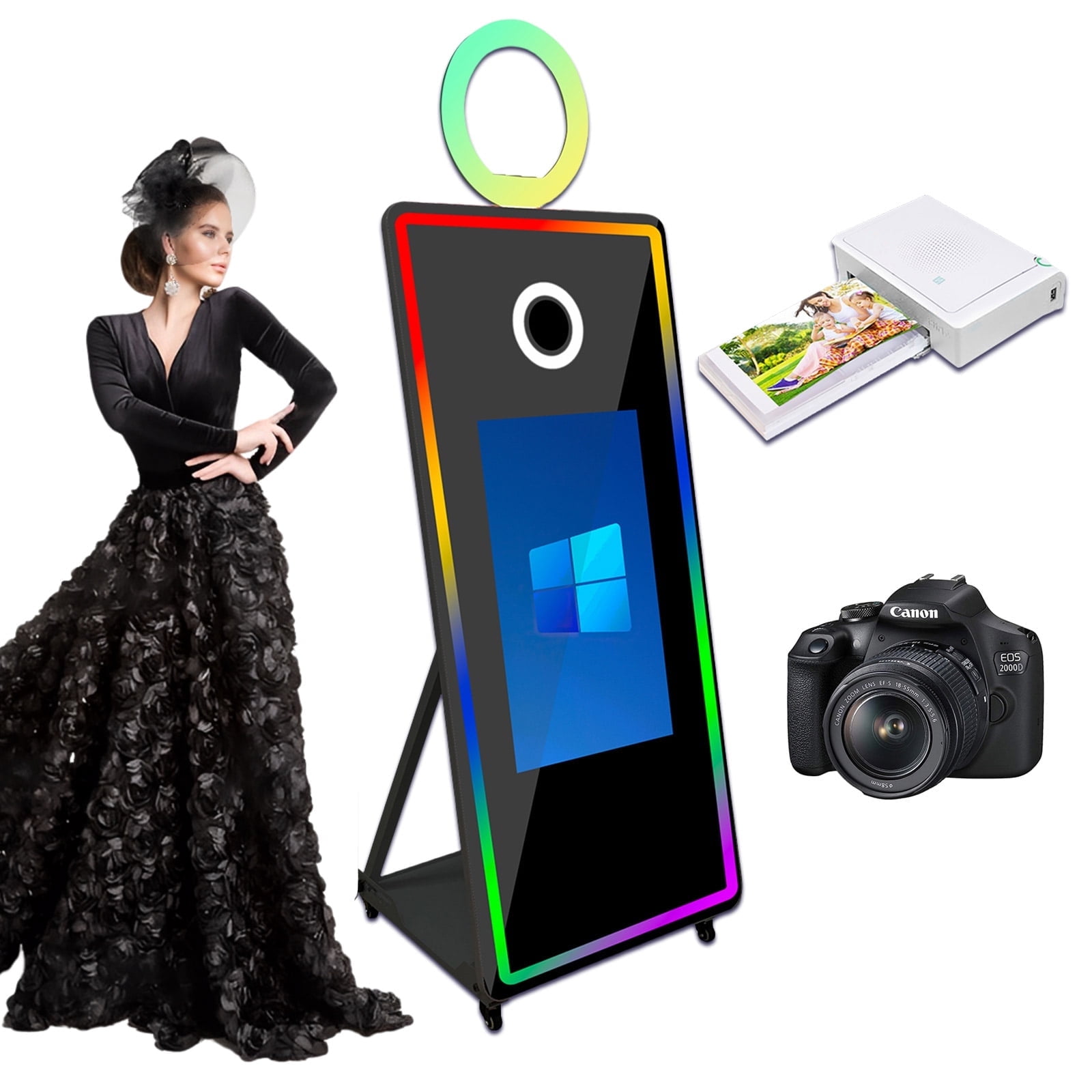 WideMeet 65'Mirror Photobooth with 32'Touch Screen Mirror Booth Machine ...