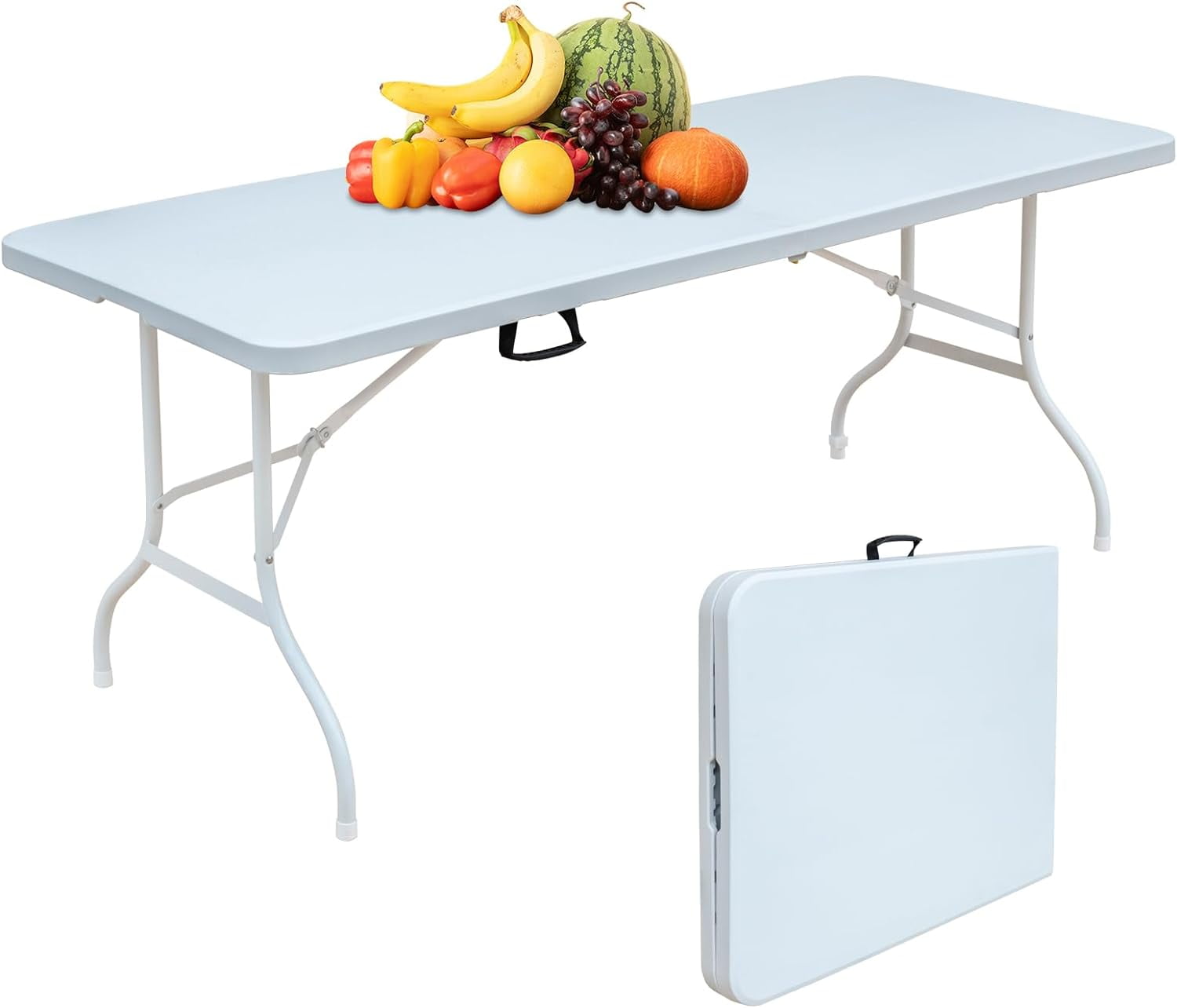 Portable 6Ft Plastic Folding Table, Heavy Duty 6ft Fold-in-Half Table ...